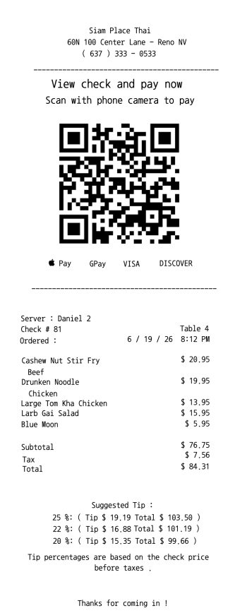 Restaurant receipt with QR code - Receipt Template | ExpenseFAST